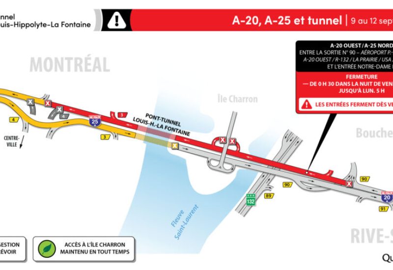 Fermeture de l’A-25 et du tunnel cette fin de semaine